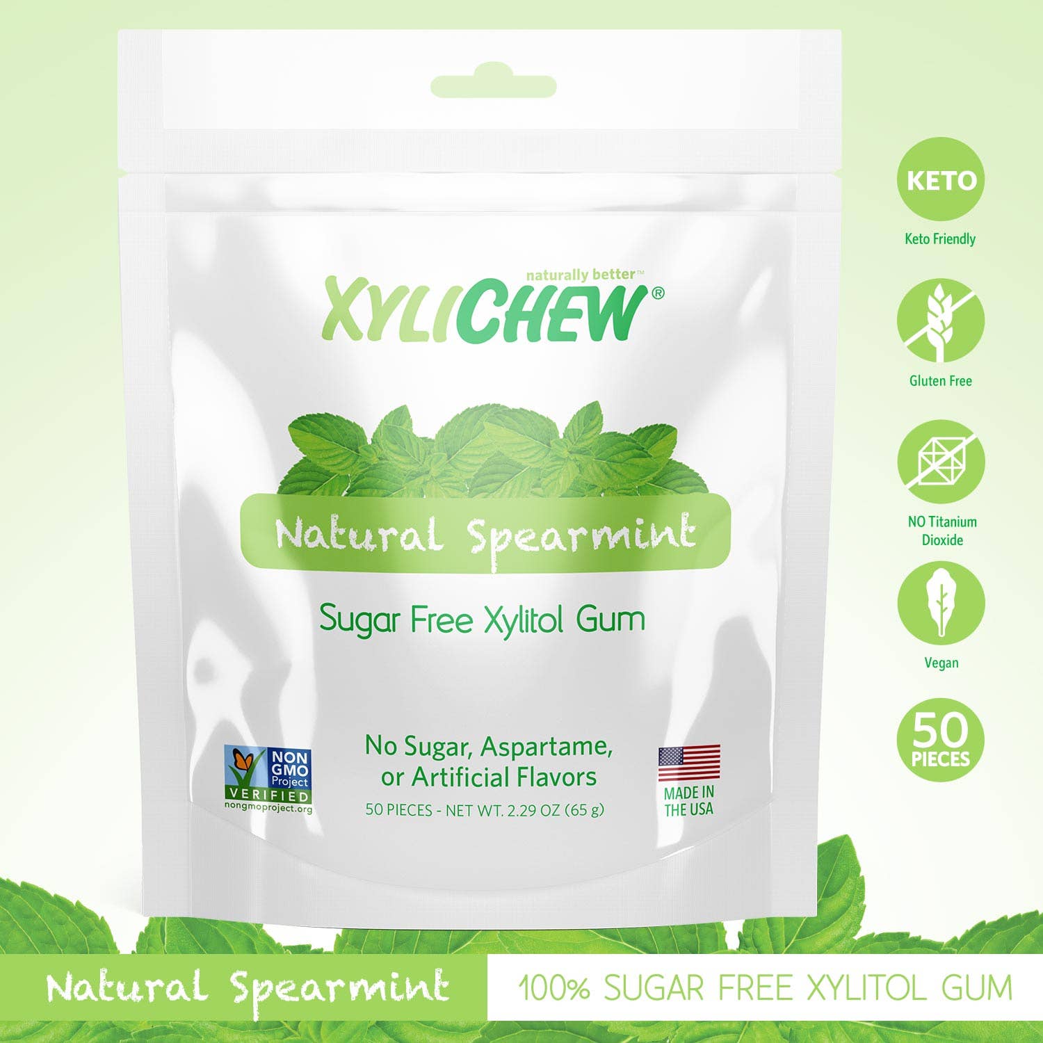 Xylichew Spearmint Gum Bags- 50 ct.